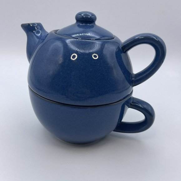 Pier 1 | Kitchen | Pier Tea For One Blue Stoneware Tea Pot And Mugcup ...